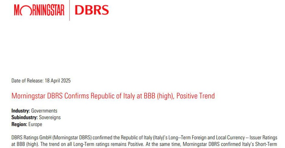 Dbrs conferma il rating dell’Italia a BBB - Il Sole 24 ORE